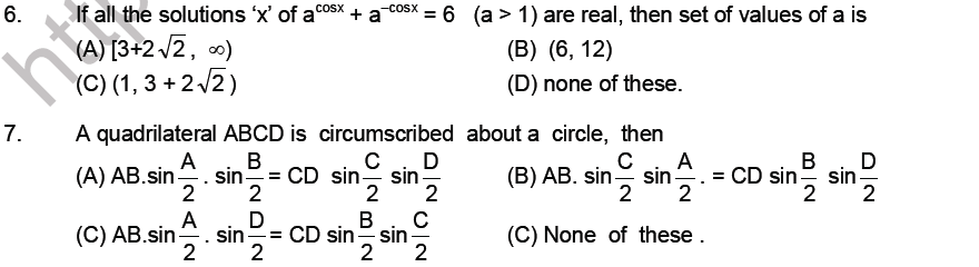Jee Mathematics Trigonometric Functions Mcqs Set A With Answers